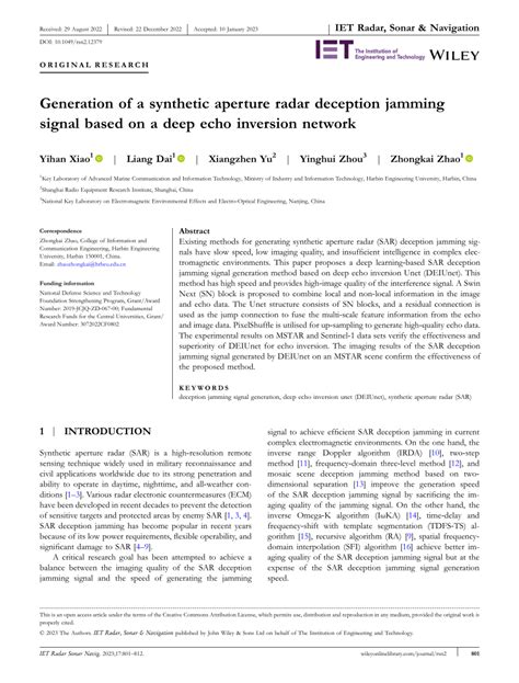 Pdf Generation Of A Synthetic Aperture Radar Deception Jamming Signal Based On A Deep Echo