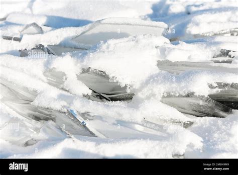Pieces Of Ice Lying On The Ideal Smooth Ice Of Baikal With Ice Hummocks