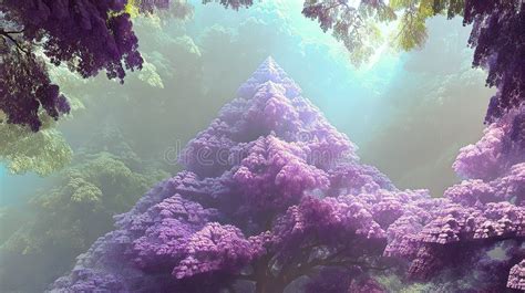Fractal Miracle Tree Of Pythagoras With Vibrant Colors In A Magical Forest Stock Illustration