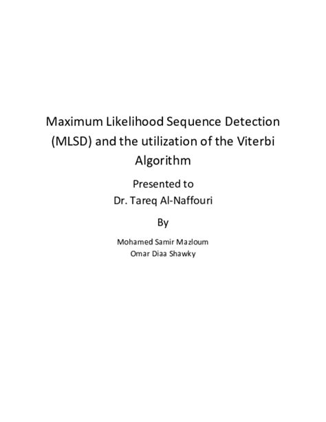 Pdf Maximum Likelihood Sequence Detection Mlsd And The