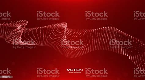 추상적 빨간색 파티클 배경입니다 점 풍경이 있는 흐름 파 디지털 데이터 구조 미래의 메시 또는 사운드 그리드 패턴 점 시각화 기술 벡터 그림 0명에 대한 스톡 벡터 아트 및