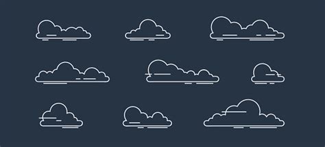 구름은 파란색 배경에 고립 설정 합니다 심플한 귀여운 카툰 라인 디자인 아이콘 또는 로고 컬렉션입니다 현실적인 요소 평면 스타일 벡터 일러스트입니다 구름에 대한 스톡 벡터