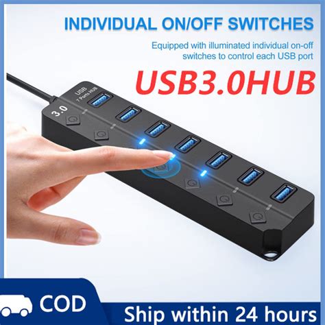 USB Hub Port On Off Hub Splitter USB Hub With Switches LED Indicator Lazada PH