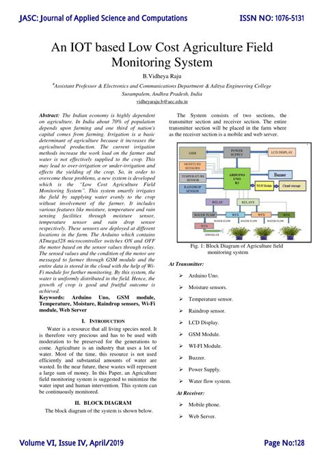 PDF An IOT Based Low Cost Agriculture Field Monitoring System