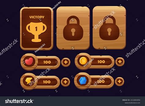 Wooden Game Buttons Cartoon Menu Interface Stock Vector Royalty Free