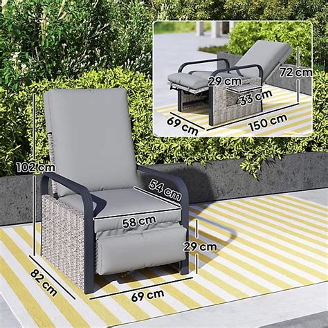 Outsunny Rattan Garden Recliner Chair Sun Lounger W Side Tray Grey
