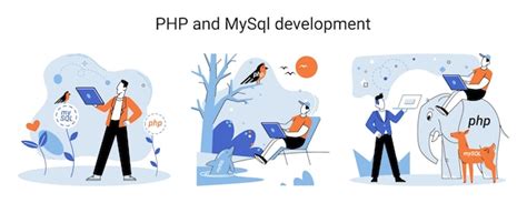 Metáfora De Desarrollo De Php Y Mysql Desarrollador De Sitios Web De Software Con Servicio De