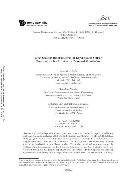 Pdf New Scaling Relationships Of Earthquake Source Parameters For
