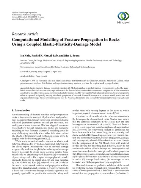 Pdf Computational Modelling Of Fracture Propagation In Rocks Using A