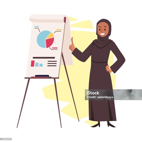 아랍 무슬림 비즈니스 여성 발표자 또는 분석가 벡터 일러스트 고립 기업 비즈니스에 대한 스톡 벡터 아트 및 기타 이미지 기업 비즈니스 기업가 단정한 의류 Istock
