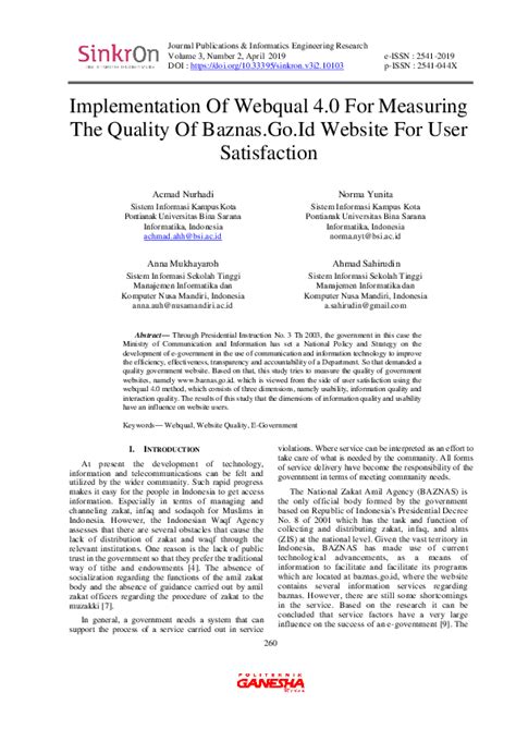 Pdf Implementation Of Webqual 40 For Measuring The Quality Of Baznasgoid Website For User