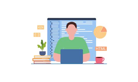 Man Programmer Is Working On His Laptop Coding And Programming