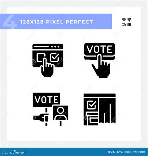Flat Design Pixel Perfect Voting Glyph Style Icons Stock Vector Illustration Of Electronic