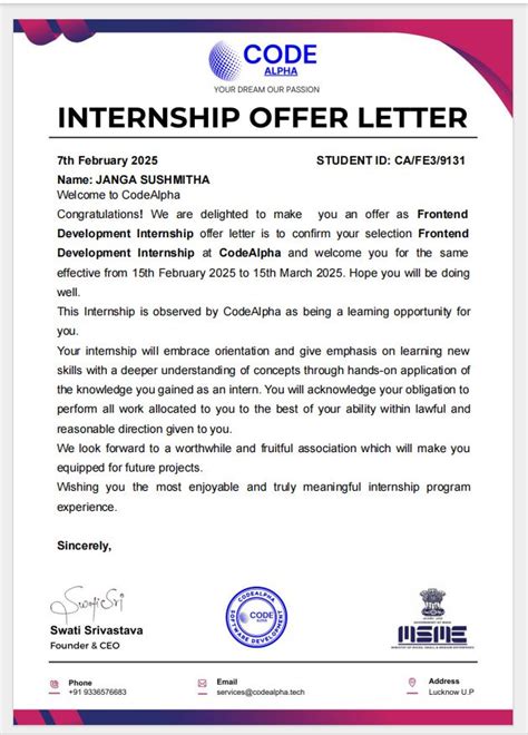 codealpha frontenddevelopment internship janga sushmitha reddy