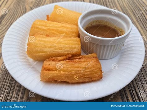 Fried Cassava In Wood Background Royalty Free Stock Image