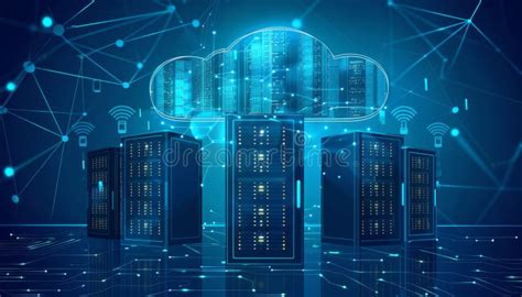 a computer server farm is shown in a blue and white color scheme by ai