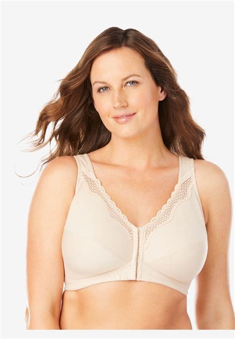 Front Close Cotton Lace Wireless Posture Bra Damask Woman Within