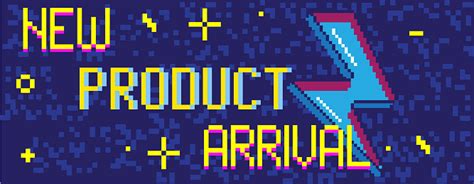 신제품 도착 기하학적 그래픽 배경이 있는 픽셀화된 단어입니다 벡터 만화 일러스트레이션 Brand Name Video Game에 대한 스톡 벡터 아트 및 기타 이미지