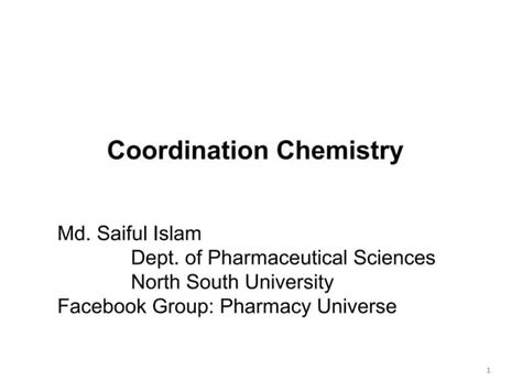 Coordination Chemistrydescriptive Chemistry Transition Metals Ppt