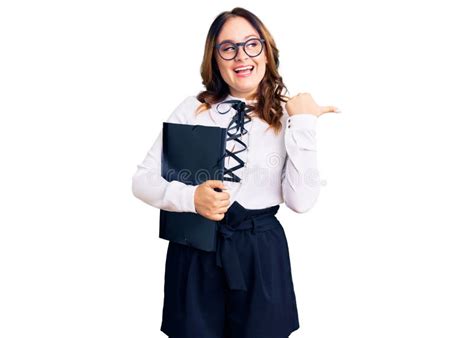 Young Beautiful Caucasian Woman Wearing Business Shirt And Glasses