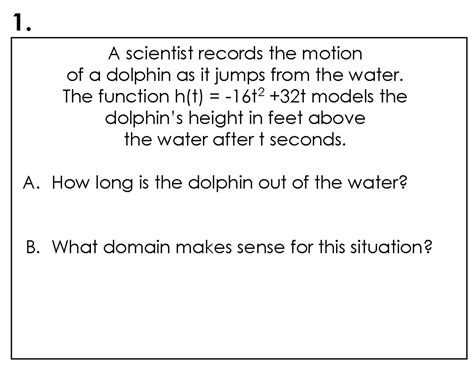 Gallery Walk Quadratic Functions In Context A Scientist Records The Motion Of A Dolphin As