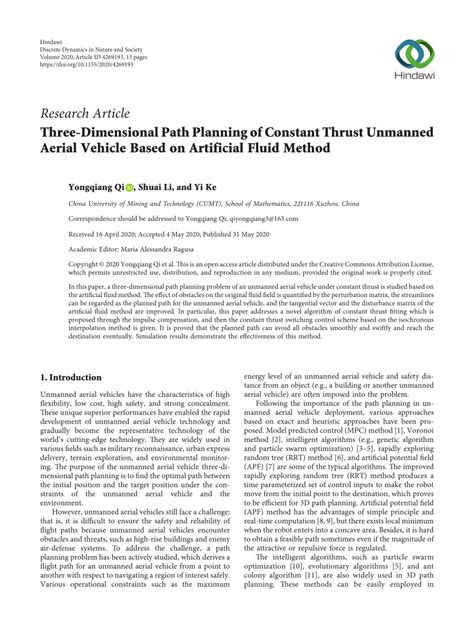 Pdf Three Dimensional Path Planning Of Constant Thrust Unmanned Aerial Vehicle Based On