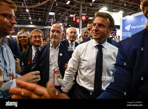 Paris France 14th June 2023 French President Emmanuel Macron Visits
