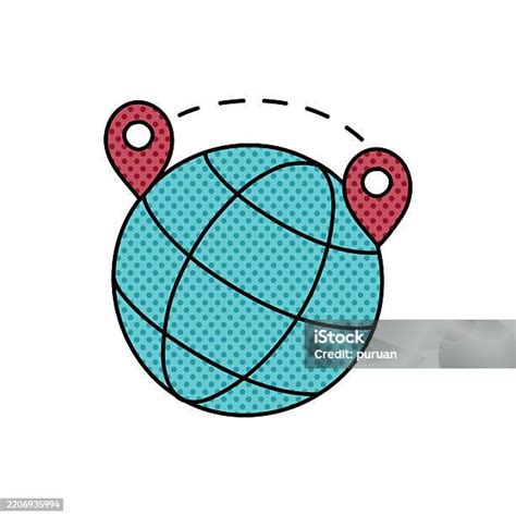 지도 핀 경로 글로브 하프 톤 손으로 그린 컬러 벡터 일러스트 레이 션 개념에 대한 스톡 벡터 아트 및 기타 이미지 개념 거리 검색 Istock