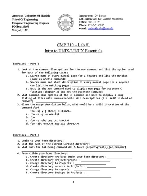 Cmp 310 Lab 1 Intro To Unixlinux Essentials Pdf Directory