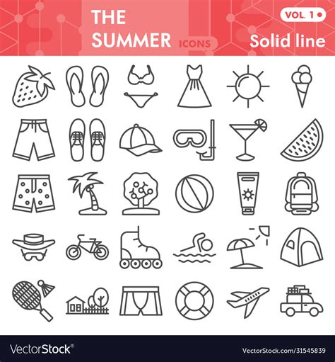 Summer Line Icon Set Beach Symbols Collection Vector Image