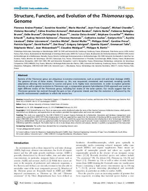 Pdf Structure Function And Evolution Of The Thiomonas Spp Genome