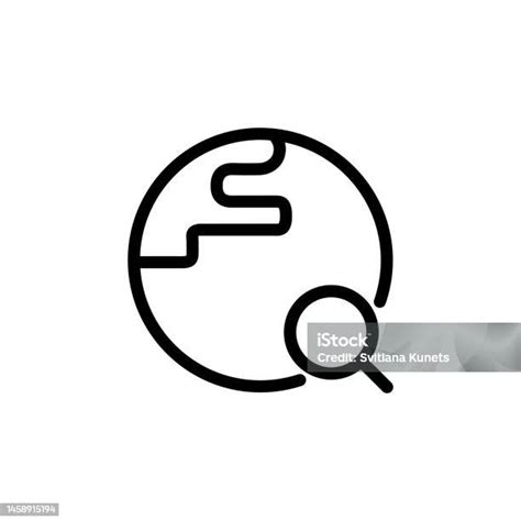 지구본 선 아이콘입니다 세계 마크 목표 지식 위치 탐사 지도 대륙 데모 수업 여행 지리 개념입니다 흰색 배경에 벡터 검은 선 아이콘 0명에 대한 스톡 벡터 아트 및 기타