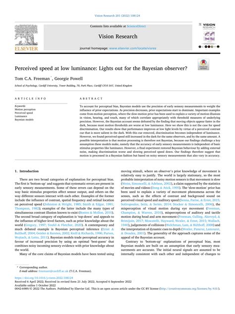 Pdf Perceived Speed At Low Luminance Lights Out For The Bayesian Observer