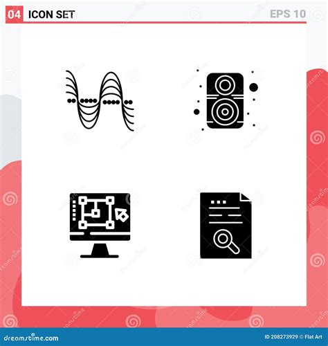 Set Of 4 Vector Solid Glyphs On Grid For Frequency Computer Pressure Hardware Designing Tool