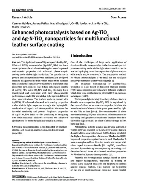 Pdf Enhanced Photocatalysts Based On Ag Tio2 And Ag N Tio2