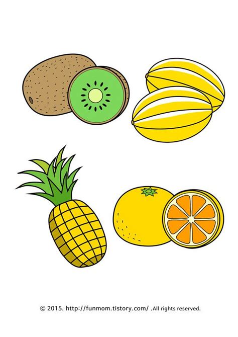 키위 참외 파인애플 귤 과일 색칠공부프린트 Fruits Coloring Page