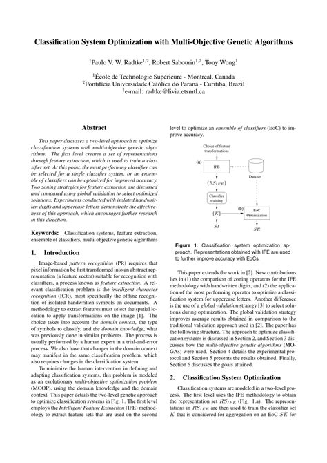 Pdf Classification System Optimization With Multi Objective Genetic