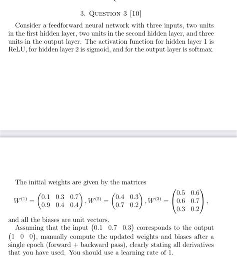 Solved Consider A Feedforward Neural Network With Three