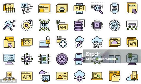 Api 아이콘 세트 라인 색상 벡터 0명에 대한 스톡 벡터 아트 및 기타 이미지 0명 Php 프로그래밍 언어 날씬한