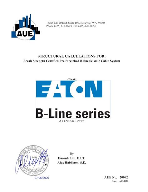 Pdf Structural Calculations For 07 06 2020 Pre Stretched B Line Seismic Cable Assembly Load