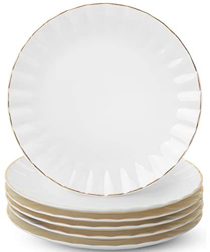 Btat White Dessert Plates Set Of 6 8 Inch White Porcelain With Gold