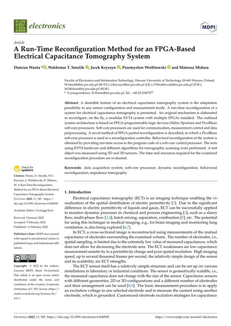 pdf a run time reconfiguration method for an fpga based electrical capacitance tomography system