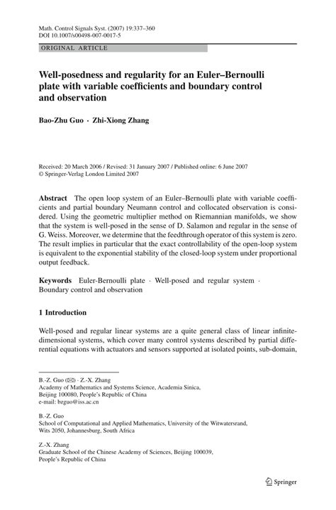 Pdf Well Posedness And Regularity For An Eulerbernoulli Plate With
