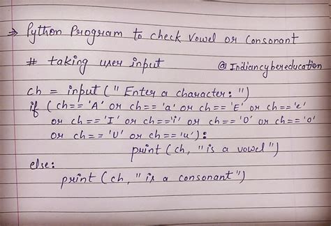 Python Program To Check Vowels Or Indian Cyber Education