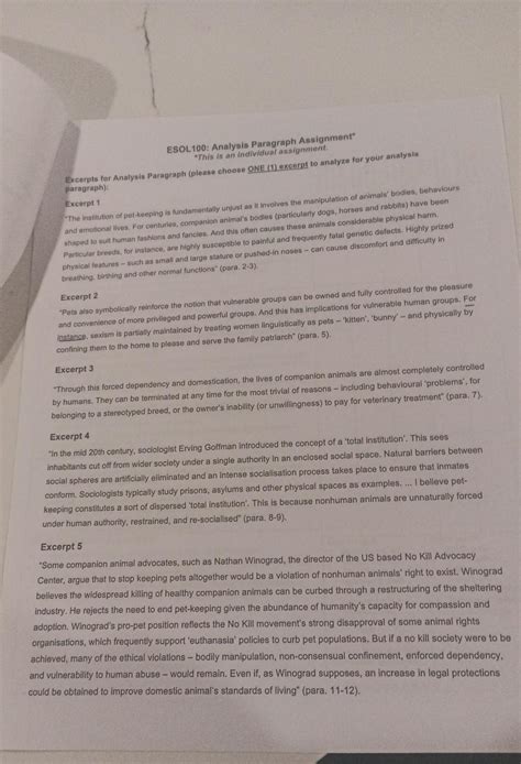 Esol100 Analysis Paragraph Assignment This Is An