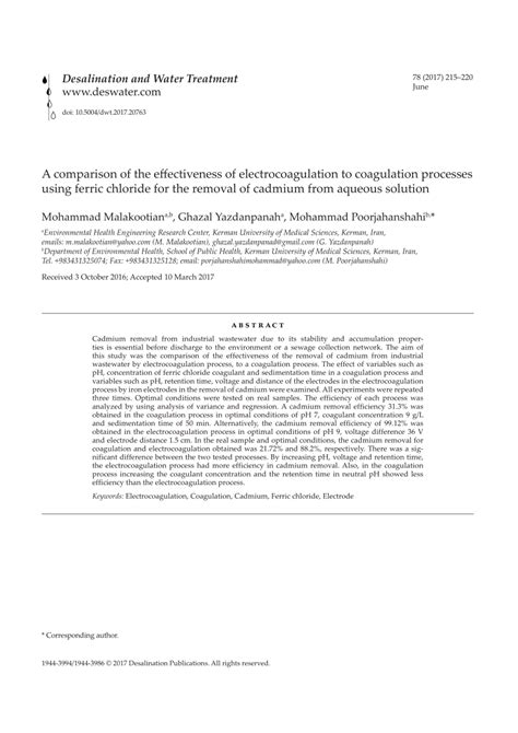 Pdf Desalination And Water Treatment A Comparison Of The