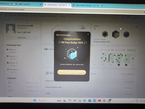 Im Excited To Share That Ive Earned The 100 Days Badge 2025 On Leetcode Simran Sonaniya