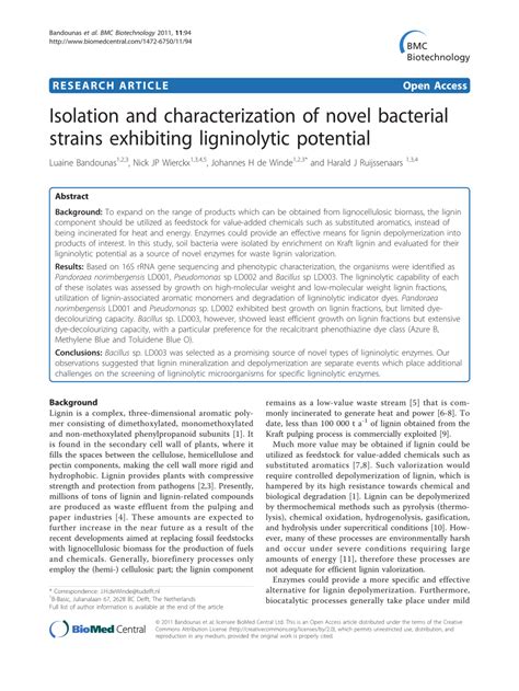 PDF Isolation And Characterization Of Novel Bacterial Strains Exhibiting Ligninolytic Potential