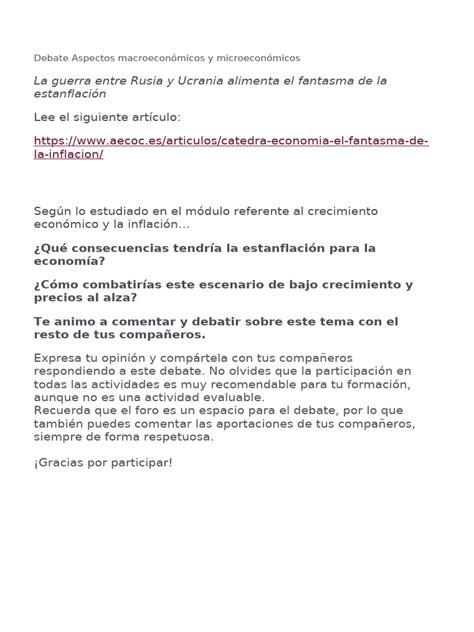 Debate Aspectos Macroeconómicos Y Microeconómicos Pdf Inflación La Política Fiscal