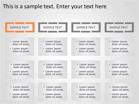 Orange And Gray Text Box Grid For Data Organization Powerpoint Template